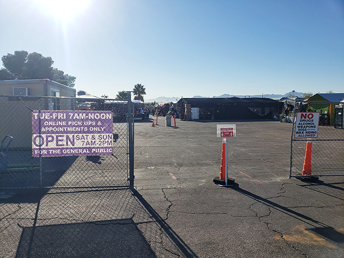 The entrance tells the story - weekend hours only! This pop-up treasure trove appears like magic when Nevadans need retail therapy.