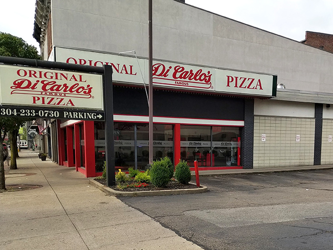 The bold red trim of DiCarlo's announces itself without apology &ndash; this is pizza with history, served with West Virginia pride.