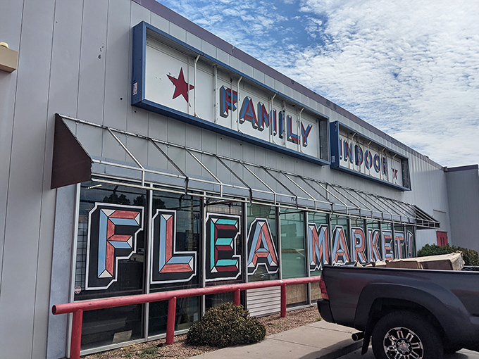 Bright red accents and patriotic stars give this Albuquerque market a distinctly American southwestern flair.
