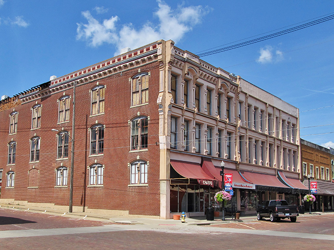 The warm brick buildings of downtown Fort Scott stand shoulder to shoulder, a testament to craftsmanship that's outlasted generations.