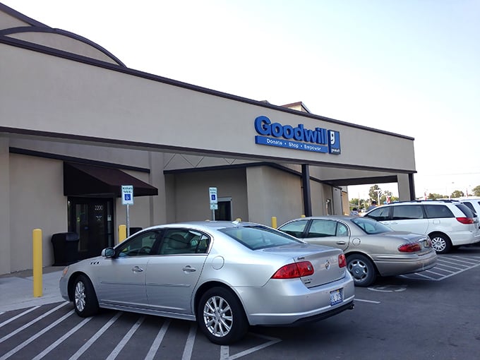 This Goodwill's spacious parking lot welcomes a steady stream of treasure hunters and generous donors alike.
