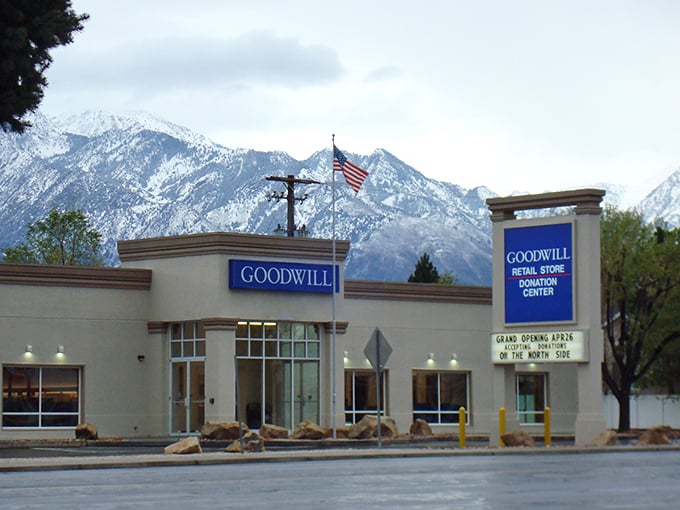 The American flag waves proudly above this community cornerstone where shopping and social mission blend seamlessly.