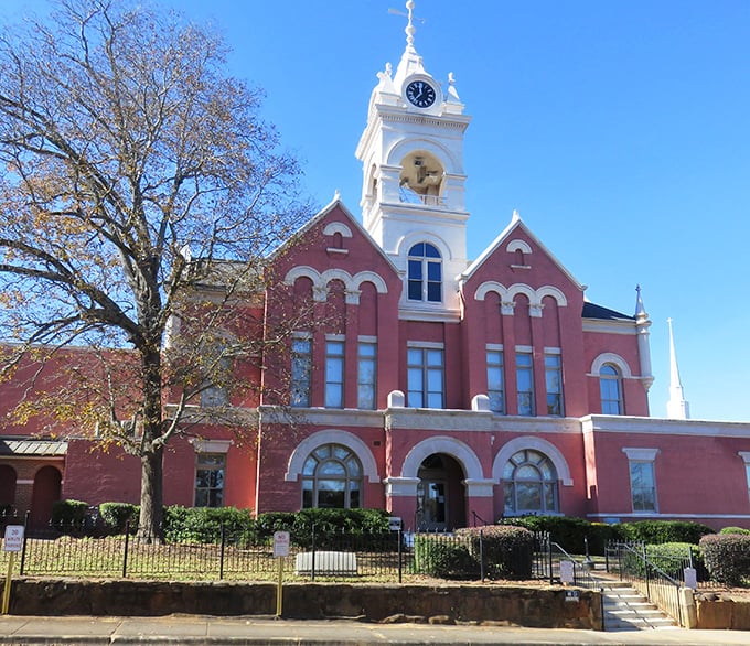 A different angle reveals the same majestic courthouse in Gray, where small-town charm meets architectural grandeur in perfect Southern harmony.