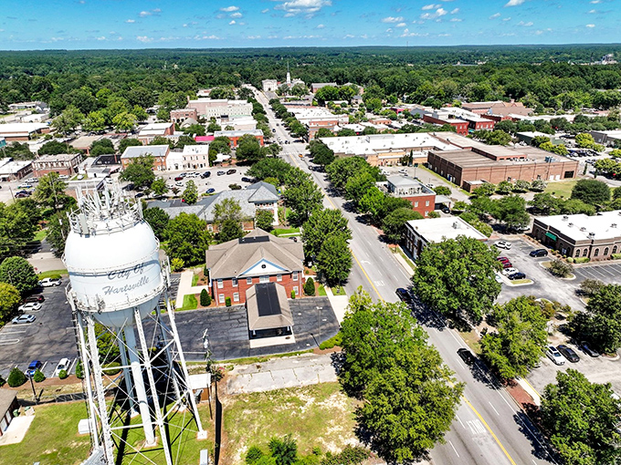 The well-maintained streets of Hartsville invite visitors to park the car and explore the local shops on foot.