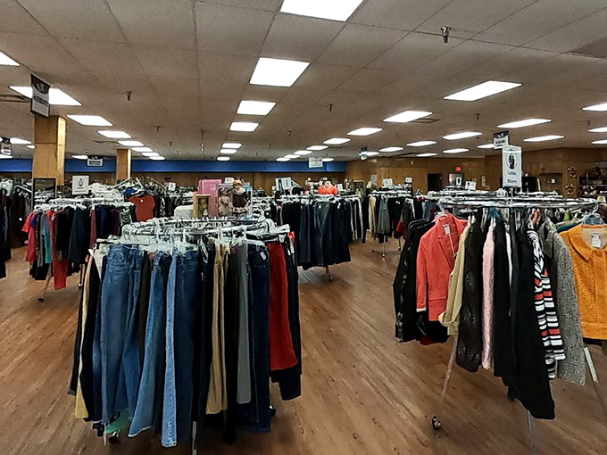 The clothing forest awaits! Navigate these well-organized racks like an explorer mapping uncharted fashion territory.