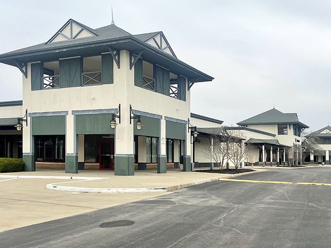 The green-roofed entrance to Under Armour welcomes shoppers seeking performance wear without the performance prices.