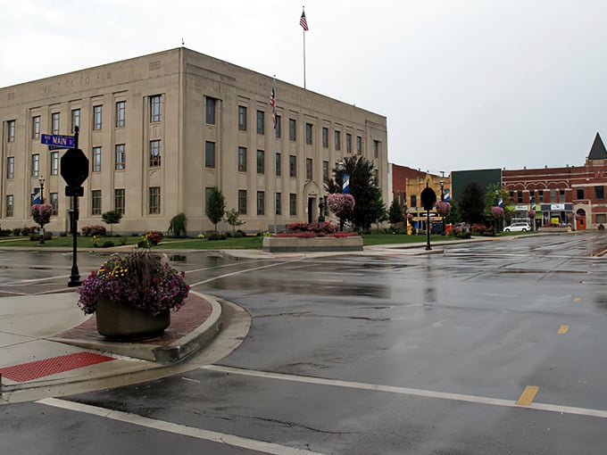 The vibrant facades of Kokomo's historic buildings pop against the Indiana sky like a Technicolor dream.