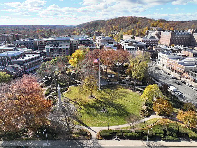 The aerial view of Morristown's green center shows why retirees love it here&mdash;beauty and accessibility without breaking the bank.
