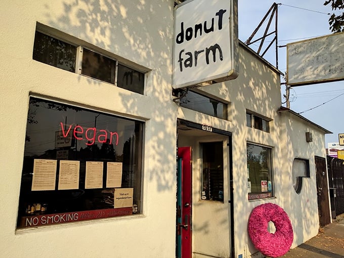 That neon "vegan" sign is your first clue &ndash; these aren't your typical donuts, they're better.