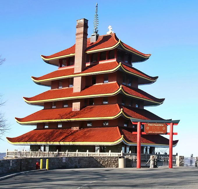 This unexpected Asian-inspired landmark has become Reading's most recognizable symbol, glowing majestically against Pennsylvania skies.