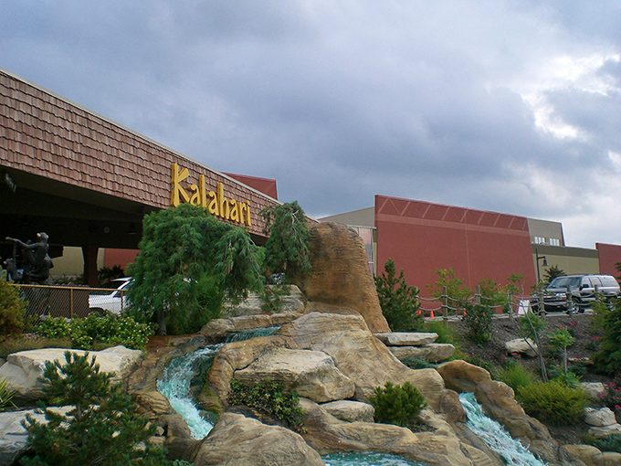 Kalahari Resort's entrance promises aquatic adventures beyond the stone waterfall. Even in Ohio, you can experience a taste of African-inspired water wonderland.