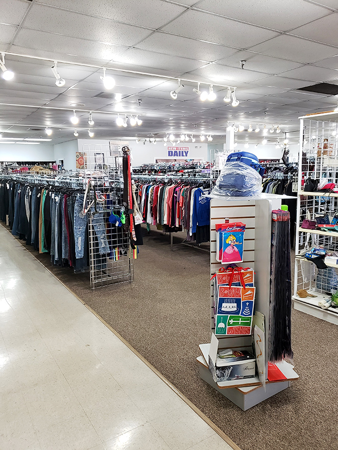 Peek inside Ultimate Thrift's organized racks &ndash; where patience and persistence pay off in fashion gold. The thrill of the hunt!