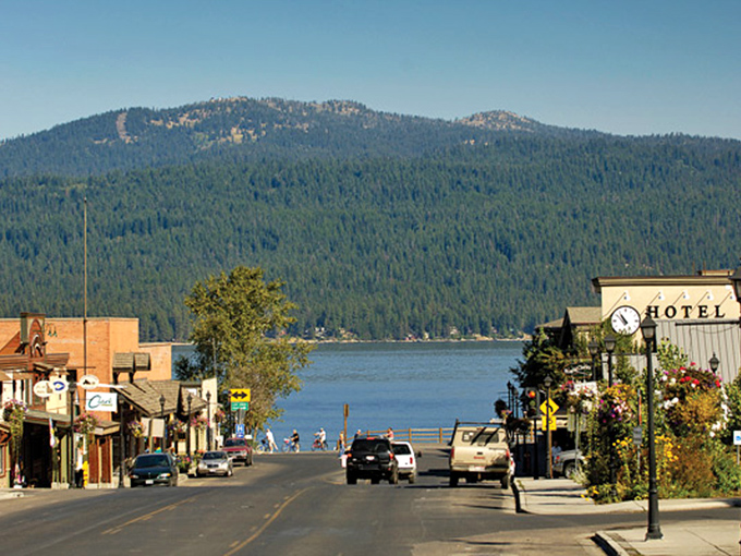 Where every street ends with a postcard view. McCall's downtown leads straight to those mountains and that impossibly blue lake.