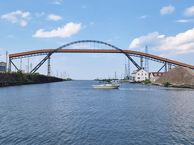 This isn't just any bridge&mdash;it's Ashtabula's architectural celebrity, spanning the harbor with a grace that belies its industrial strength.