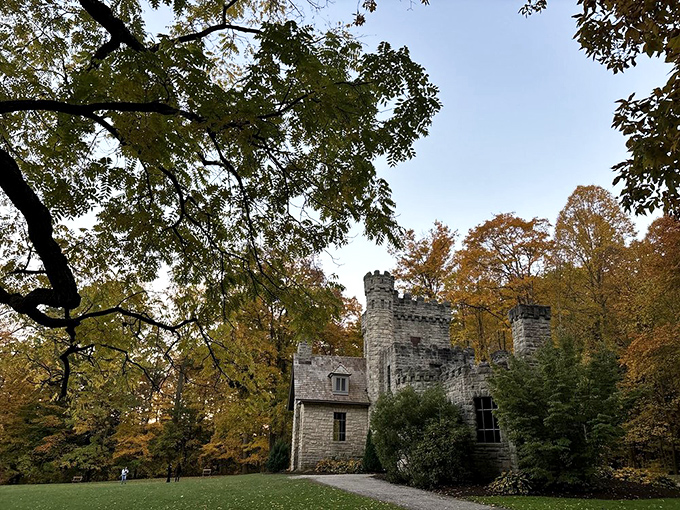 Autumn transforms Squire's Castle into a painter's dream, with golden foliage creating a royal backdrop fit for this unexpected Ohio treasure.