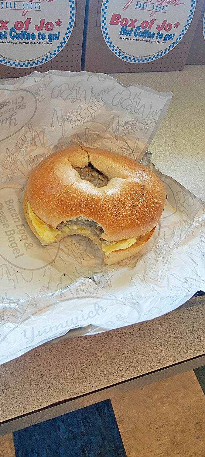 The everything bagel with breakfast fixings proves that circles are indeed the perfect shape. Mathematics never tasted so good in the morning.