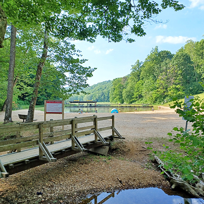 Beach day, Ohio style! This sandy shoreline proves you don't need an ocean to build memories&mdash;just add water and willing participants.