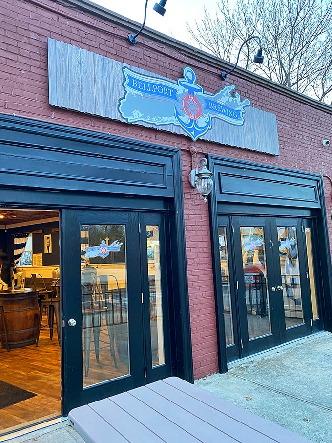 Bellport Brewing Company brings craft beer culture to this coastal village, its nautical-themed sign hinting at brews inspired by maritime traditions.