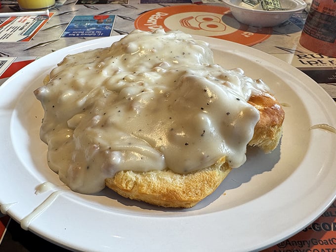Biscuits and gravy so generous they've practically disappeared under an avalanche of creamy, peppery goodness. Breakfast nirvana found in central Florida.