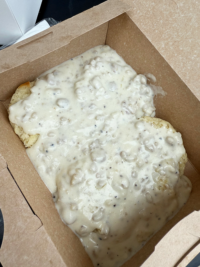 Biscuits and gravy so comforting it's like a warm hug from your favorite grandparent—if your grandparent were a culinary genius.