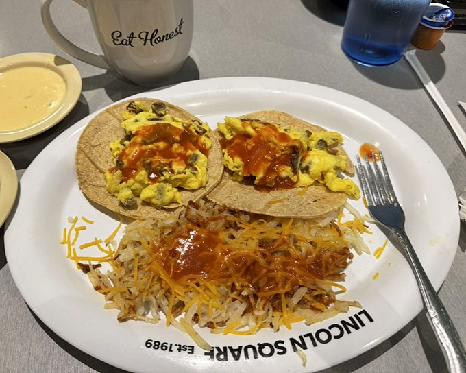 Breakfast tacos: where morning meets fiesta on a plate, with hash browns playing the role of loyal sidekick.