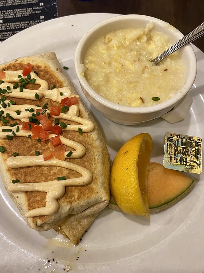 This isn't just a breakfast burrito&mdash;it's morning comfort wrapped in a tortilla, with creamy sauce and grits that sing of Southern charm.
