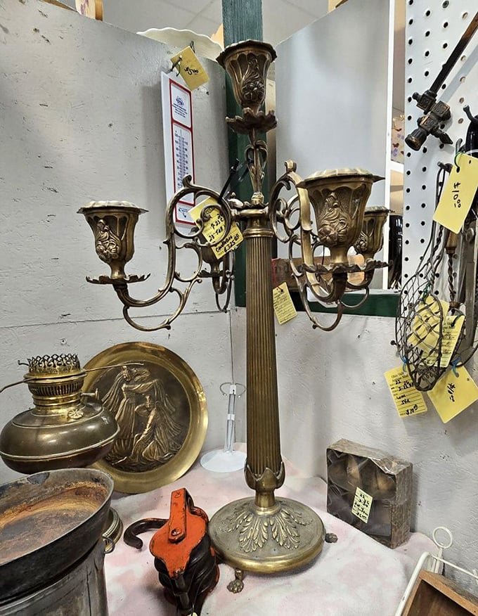 Brass candelabras that have likely witnessed countless dinner conversations. Imagine the stories this elegant lighting fixture could tell.