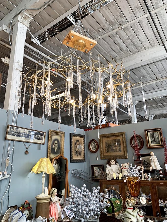 Chandeliers that would make Liberace nod in approval hang from industrial beams, the perfect marriage of Gibson Mill's manufacturing past and glamorous present. 