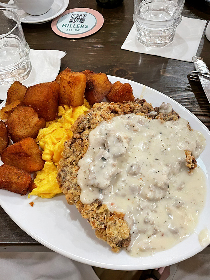 This chicken fried steak plate doesn't just feed your body&mdash;it nourishes your soul with gravy that could make a vegetarian question their life choices.