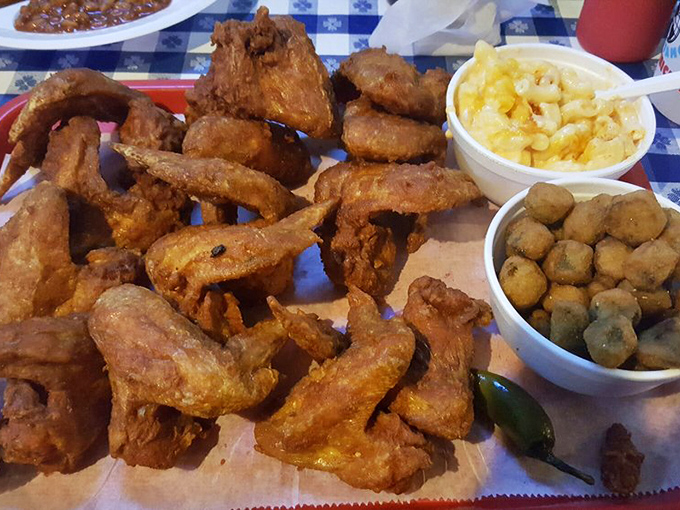 Crispy fried chicken surrounded by mac and cheese and fried okra&mdash;a Southern trinity that could convert even the most devoted health food enthusiast.