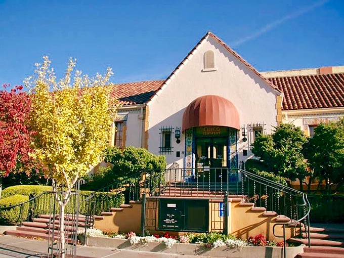 Fall colors frame the Chico Museum's Spanish-inspired architecture &ndash; a cultural treasure house where local history comes alive.