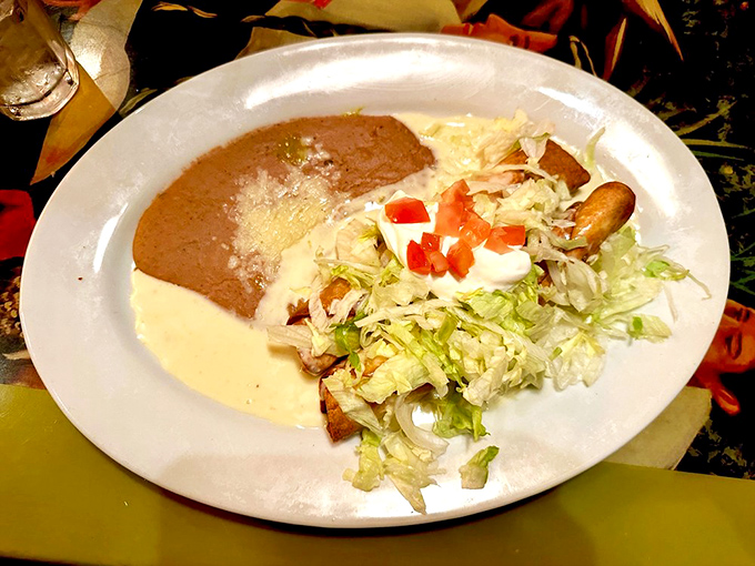 Some plates tell a story&mdash;this one narrates a delicious tale of beans, cheese, and perfectly seasoned protein under a blanket of melted goodness.