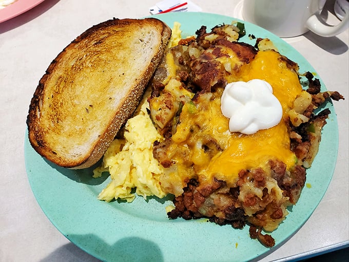 The chorizo hash doesn't just satisfy hunger&mdash;it negotiates peace treaties with hangovers. That melted cheese is working diplomatic magic.
