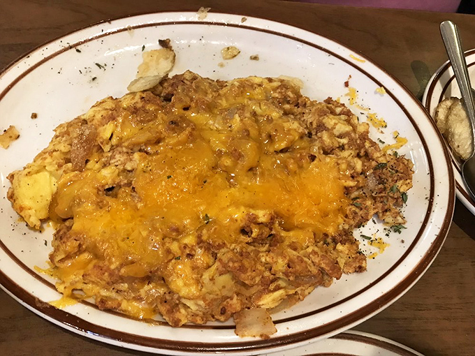 This breakfast excavation reveals treasures of chorizo buried within fluffy egg strata&mdash;an archaeological dig where every discovery is delicious.