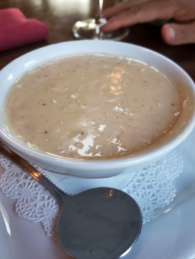 Creamy clam chowder that whispers New England secrets while warming Pocono souls. Spoon required, bib optional but recommended for enthusiasts.