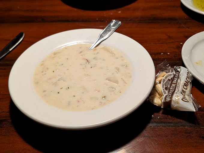 Clam chowder so creamy it should come with a warning label: "May cause involuntary sighs of contentment and requests for second bowls."