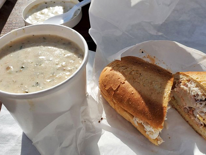 A cup of their legendary clam chowder alongside a crab sandwich&mdash;the coastal equivalent of winning the culinary lottery.