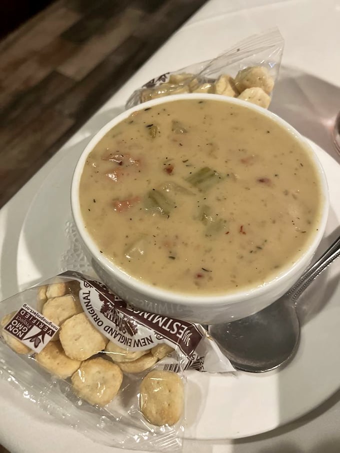This clam chowder isn't just soup—it's a creamy hug in a bowl, with enough seafood treasures to make Neptune himself jealous.
