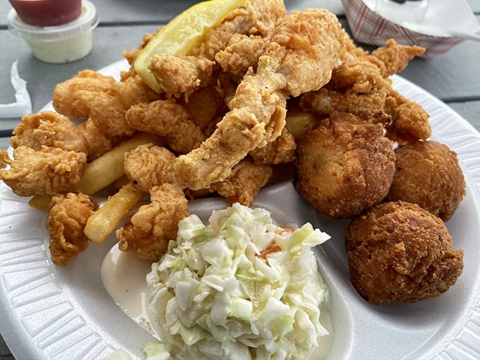 The seafood sampler that answers the eternal question: "What if everything delicious was fried and served with coleslaw?"
