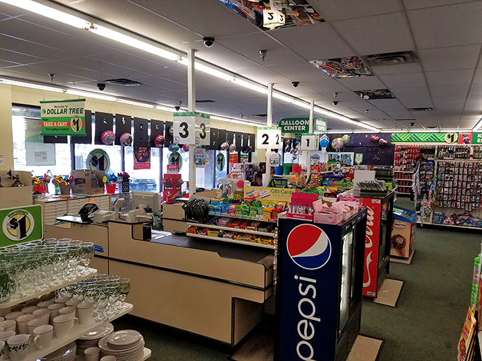 Command central where dollars transform into treasures. The checkout area features last-minute temptations that somehow always find their way into your basket.