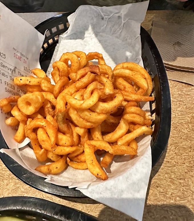 Curly fries that put your childhood memories to shame. These golden spirals are what potato dreams are made of.
