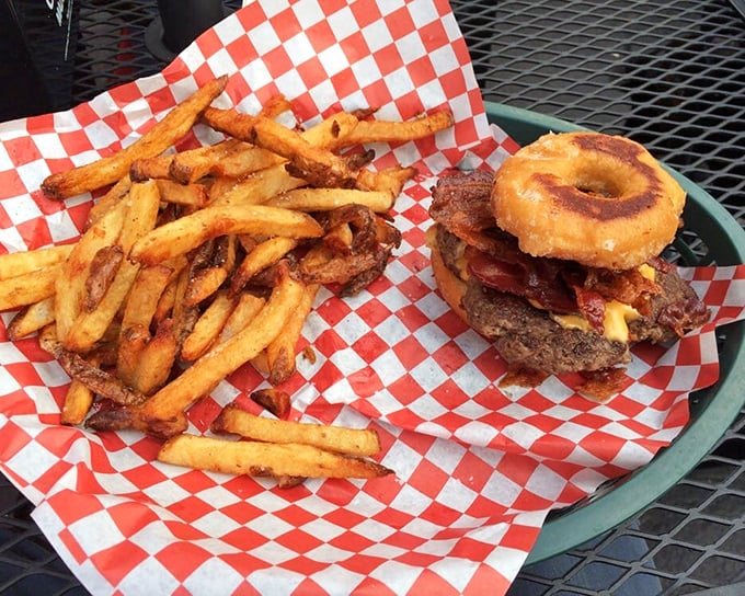 The donut burger defies conventional sandwich logic in the most delicious way possible. Your cardiologist doesn't need to know everything.