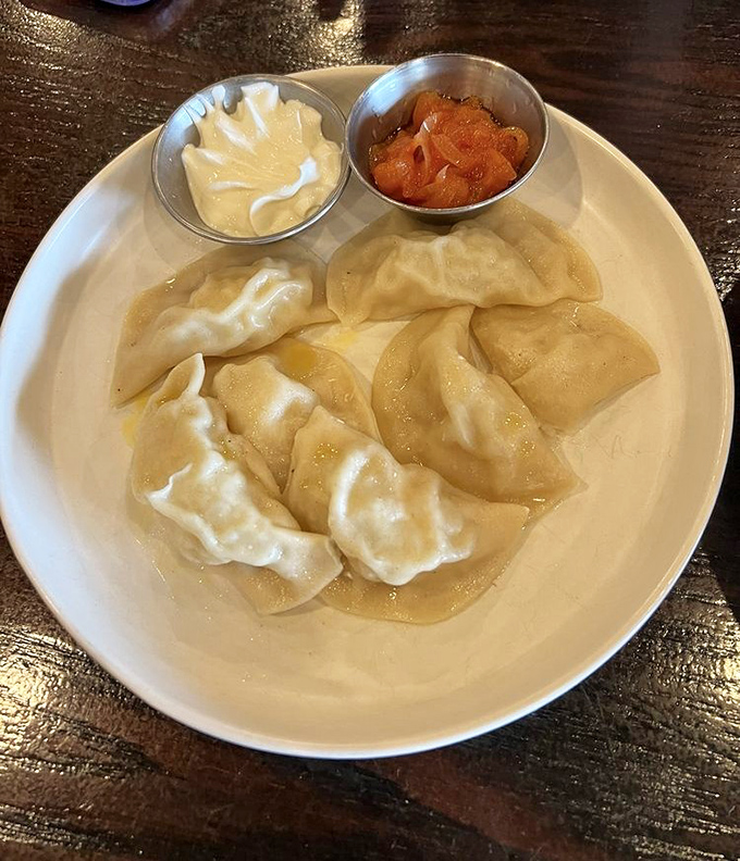 Dumplings that would make your grandmother weep with joy, regardless of her heritage. Pillowy pockets of perfection with just the right chew. 