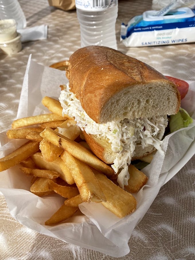 A Dungeness crab sandwich that makes you wonder why you ever settled for tuna &ndash; paired with fries that deserve equal billing.