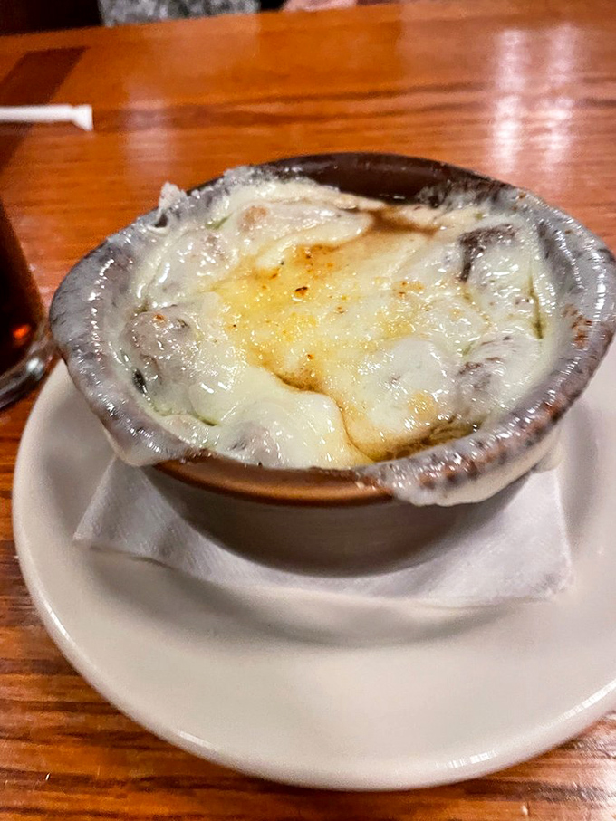 French onion soup that doesn't just warm your stomach&mdash;it hugs your soul. That cheese pull could win Olympic medals.