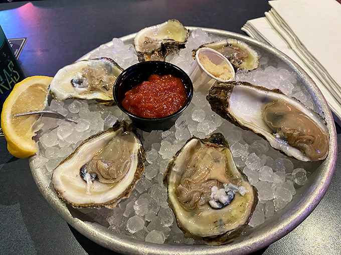 Fresh oysters on ice with a side of cocktail sauce &ndash; nature's perfect appetizer. Like kissing the ocean, but with better table manners.