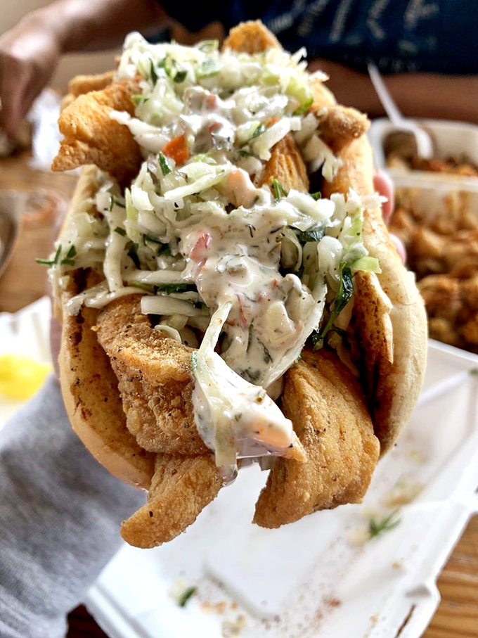 A flounder roll that makes other sandwiches jealous. That slaw isn't a garnish&mdash;it's an essential supporting actor in this seafood drama