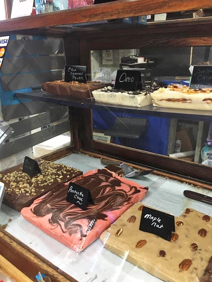 The fudge display case&mdash;where chocolate, peanut butter, and maple nut squares wait patiently like contestants in the world's most delicious beauty pageant.