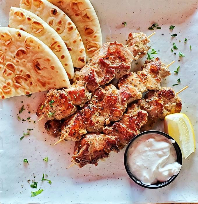 Souvlaki skewers: meat's most perfect delivery system. These golden-charred beauties make eating protein off a stick feel downright sophisticated.