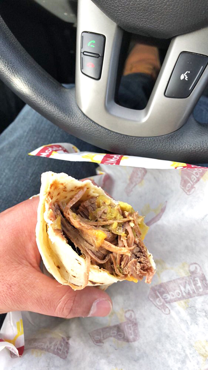 Some eat burritos in the car because they can't wait. Others because the aroma of green chile and brisket creates a private dining sanctuary.